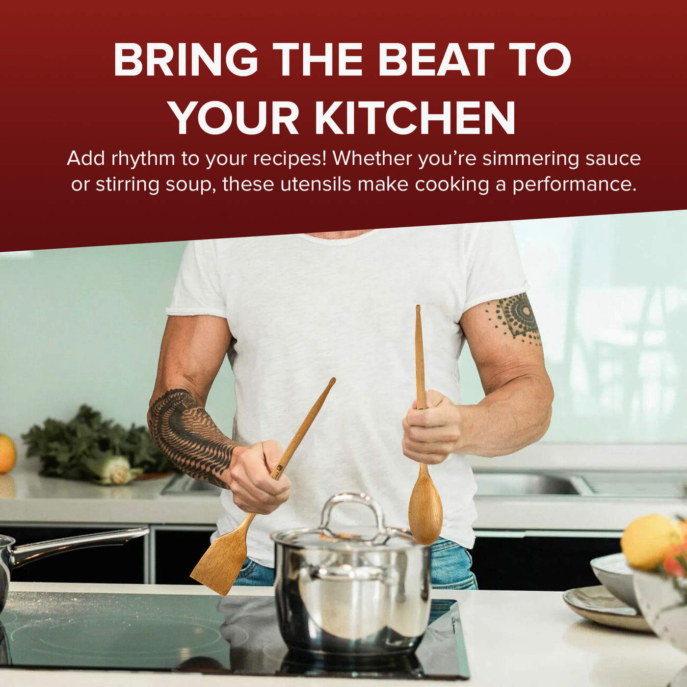 Drumstick Kitchen Utensils (2-Pc Set) - Bamboo Wooden Spoons, Drum Sti ...